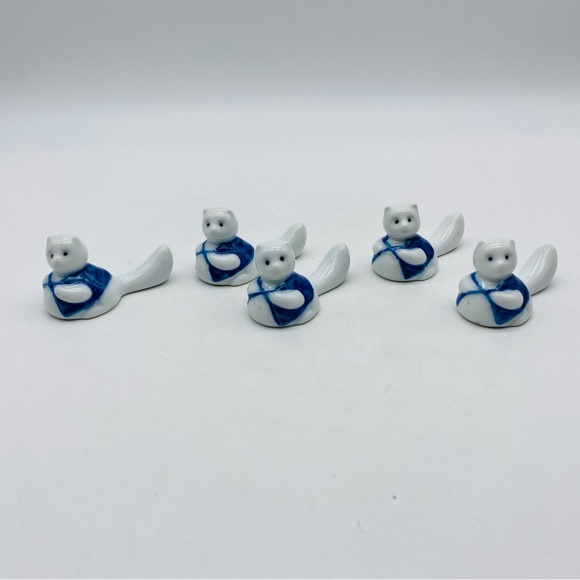 Dining | 5 Vintage Cat Chopstick Holder Rest Porcelain Ceramic Kitty ...